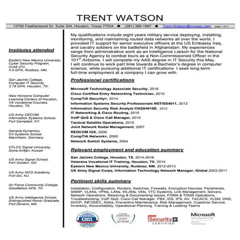 Watson Resume IT detailed w references | PDF