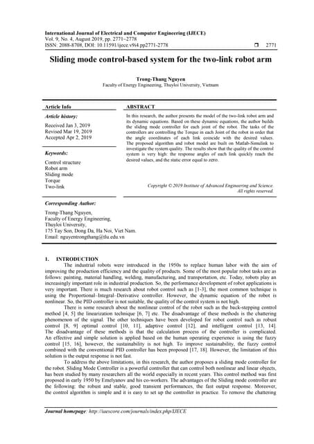 Fractional-order sliding mode controller for the two-link robot arm | PDF