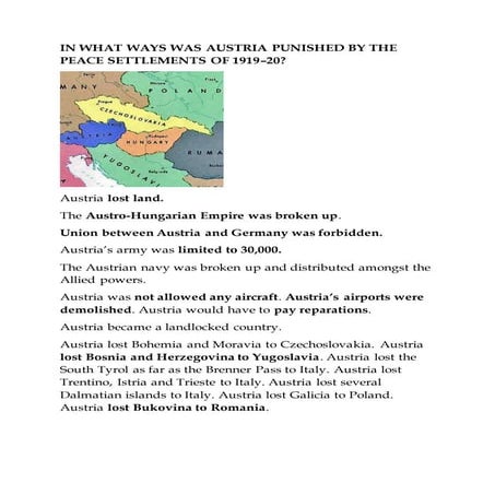 HISTORY IGCSE REVISION CARDS - 013. AUSTRIA AND THE PEACE SETTLEMENTS ...