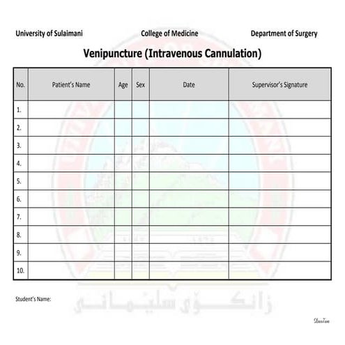 Surgery 6th year, Requirement Sheet (Venipuncture) | PDF