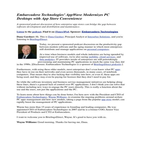 Embarcadero Technologies' AppWave Modernizes PC Desktops with App Store Convenience | PDF