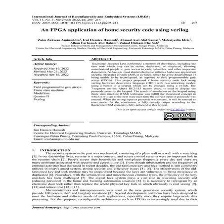 An FPGA application of home security code using verilog | PDF | Home Security | Home & Garden