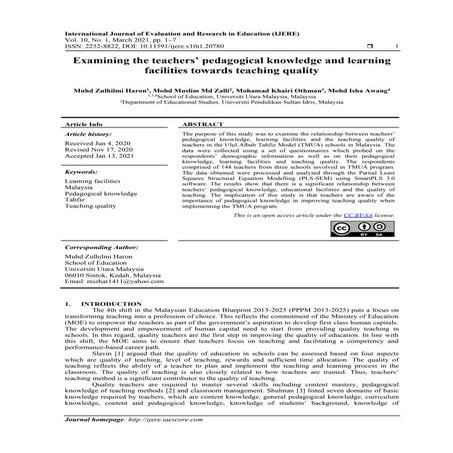 Examining the teachers’ pedagogical knowledge and learning facilities ...