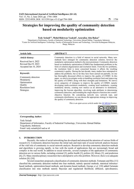 Strategies For Improving The Quality Of Community Detection Based On