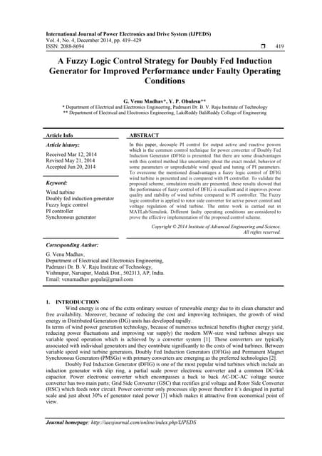 Doubly Fed Induction Generator Based Wind Turbine Modelling And Simulation Using Matlabsimulink