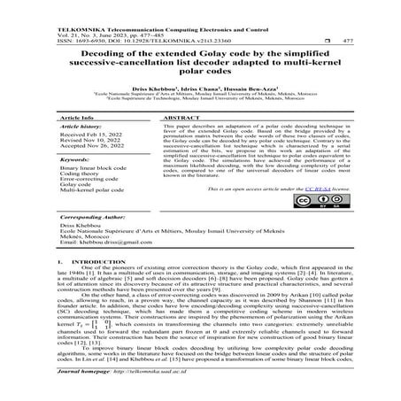 Decoding Of The Extended Golay Code By The Simplified Successive Cancellation List Decoder 7946