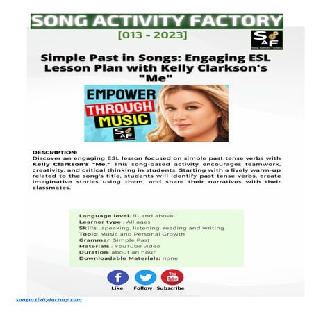 Simple Past in Songs: Engaging ESL Lesson Plan with Kelly Clarkson's ...