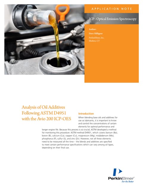 Analysis of In-Service Oils Following ASTM D5185 with the Avio 200 ICP ...