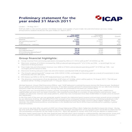 ICAP - Preliminary statement for the year ended 31 March 2011 | PDF