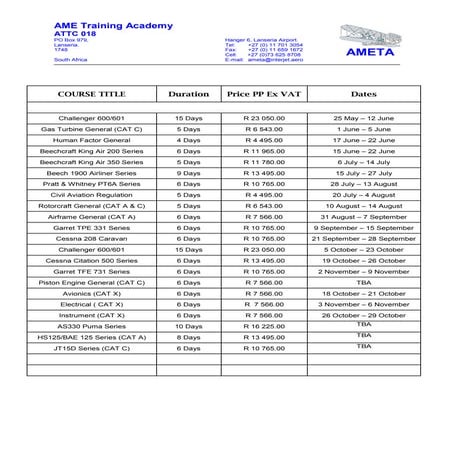 Training Schedule 2015 and Pricing | PDF