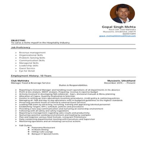 Gopal Singh Mehta CV | PDF