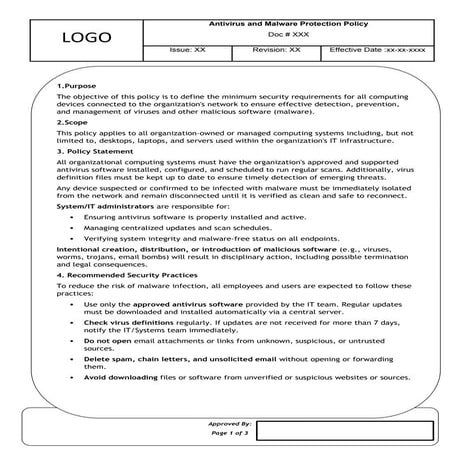Antivirus and Malware Protection Policy. | DOCX