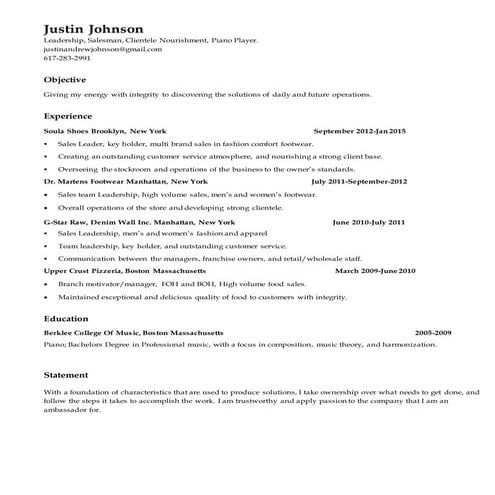 Justin Johnson Retail Resume | DOCX
