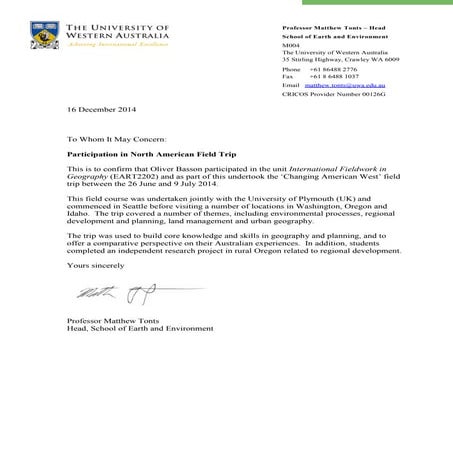 Participation Letter USA field trip | PDF