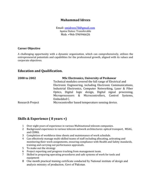 ELV ENGINEER RESUME | DOC