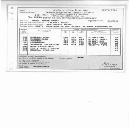 12th mark sheet and certificate | PDF