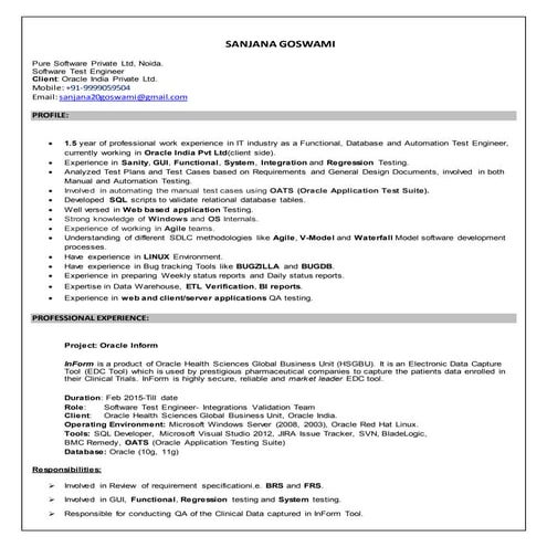 sanjana_resume | DOCX | Databases | Computer Software and Applications