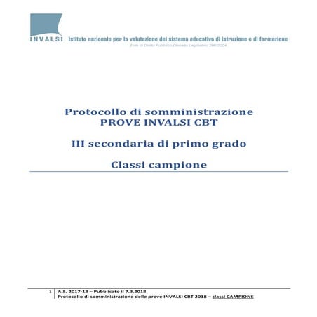 Protocollo somministrazione prove INVALSI classi campione | PDF