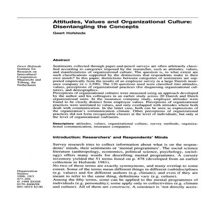 Attitudes, Values and Organizational Culture: Disentangling the ...