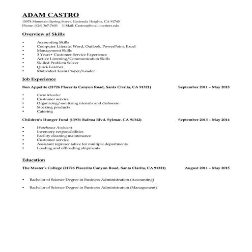 Adam Castro Resume | PDF