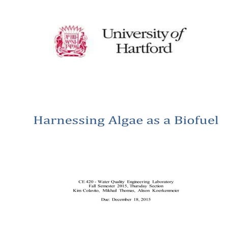 Harnessing Algae as a Biofuel Lab Report final copy | PDF
