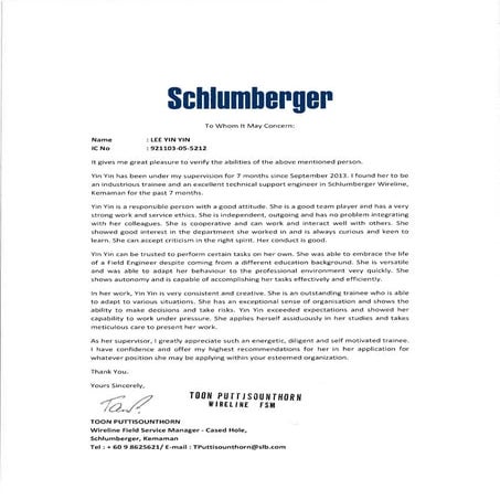 Recommendation Letter Schlumberger | PDF