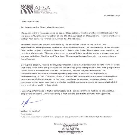 China and EU OSH Project Reference Letter | PDF