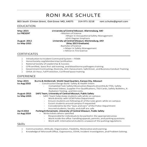 Roni Schulte Resume 2015 | PDF