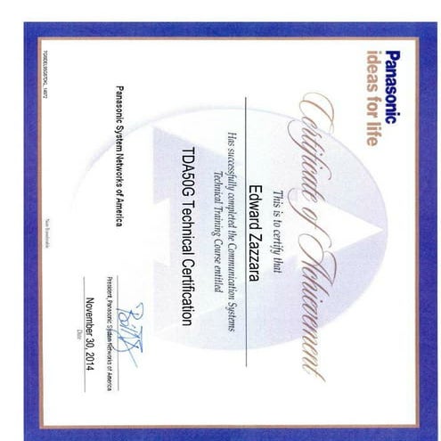 Panasonic BTSDealer TDA50G Cert | PDF