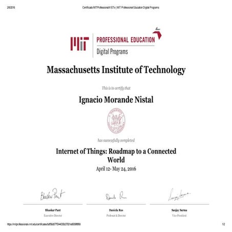 Certificado MITProfessionalX IOTx _ MIT Professional Education Digital ...