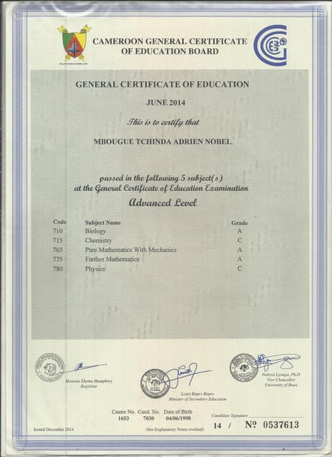 GCE A Level Certificate | PDF