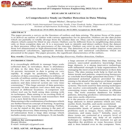 A Comprehensive Study on Outlier Detection in Data Mining | PDF