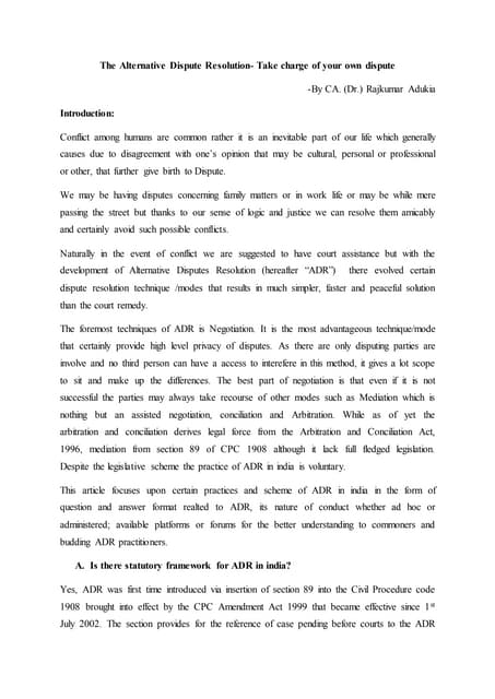 Introduction to Alternative Dispute Resolution (ADR) | PPT