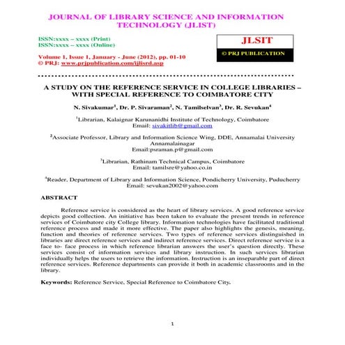 01 a study on the reference service in college libraries | PDF