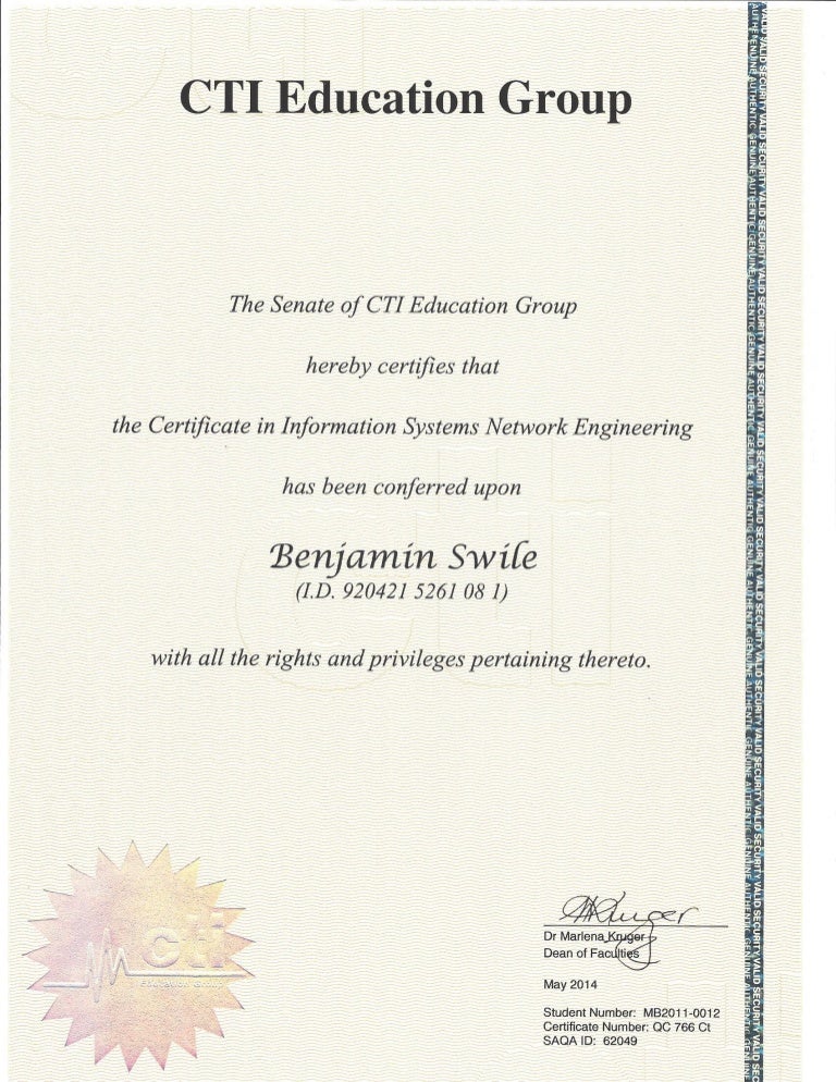 Benjamin Swile CTI Certificate