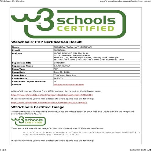 W3Schools Certification | PDF