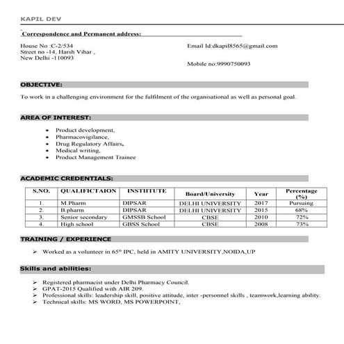 kapil resume | DOC | Business and Finance
