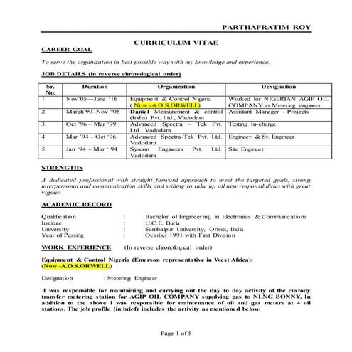 CV_PARTHA_ROY DTD 27th july 2016 | PDF