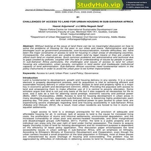 01 CHALLENGES OF ACCESS TO LAND FOR URBAN HOUSING IN SUB-SAHARAN AFRICA ...