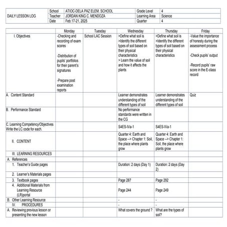Science Grade Four DLL February Seventeen | DOCX