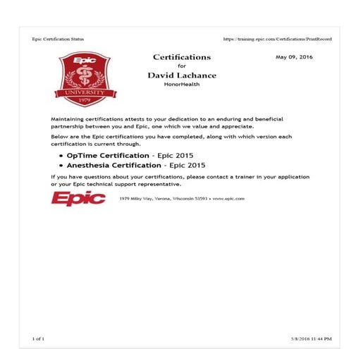 EPIC Certifications | PDF