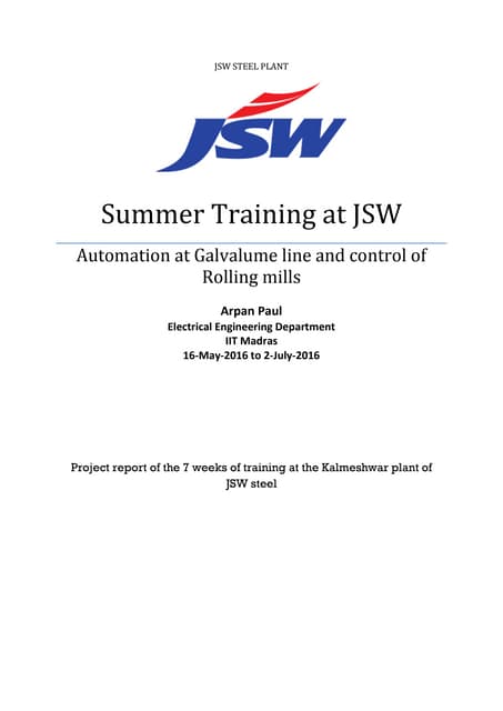Internship jsw report | PDF