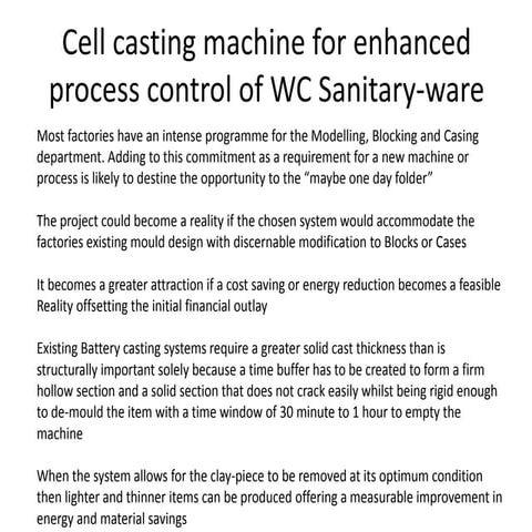 WC casting machine for Sanitaryware benfit 25.11.16