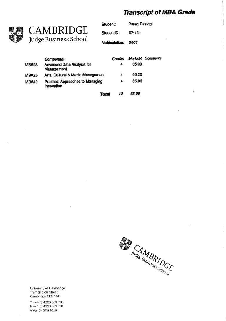 Cambridge University Certification Transcript
