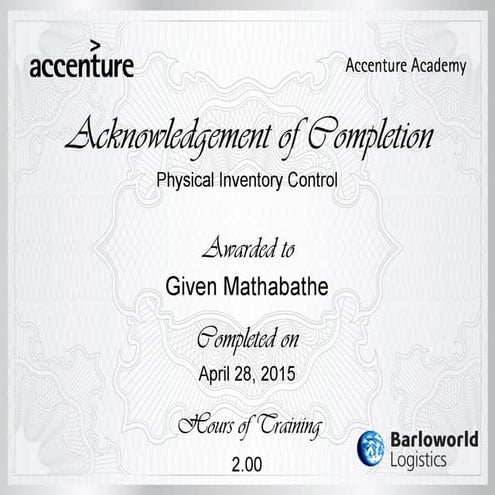 Physical Inventory Certificate | PPT