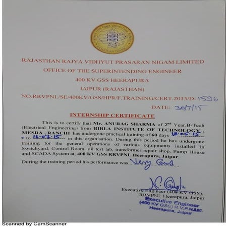 Certificate for training at RVPNL | PDF