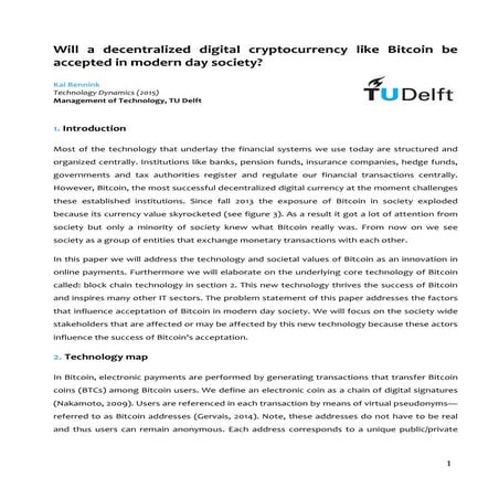 Bitcoin as an Emerging Technology Written Report | PDF