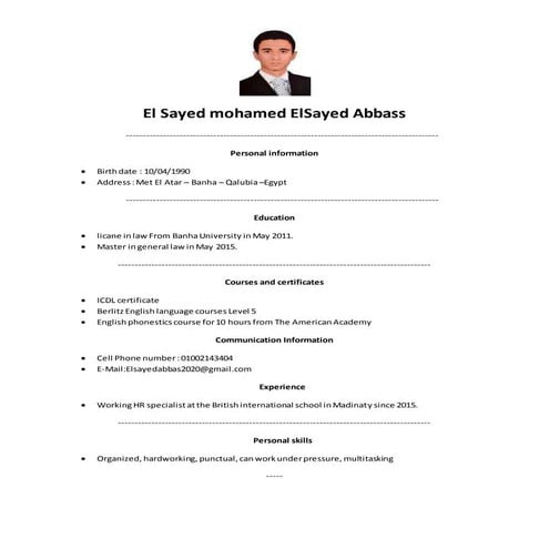 El Sayed mohamed ElSayed Abbass cv | DOCX