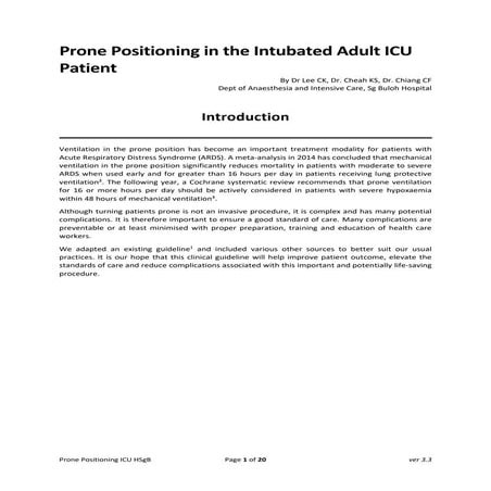 Prone Positioning in the Intubated Adult ICU Patient | PDF