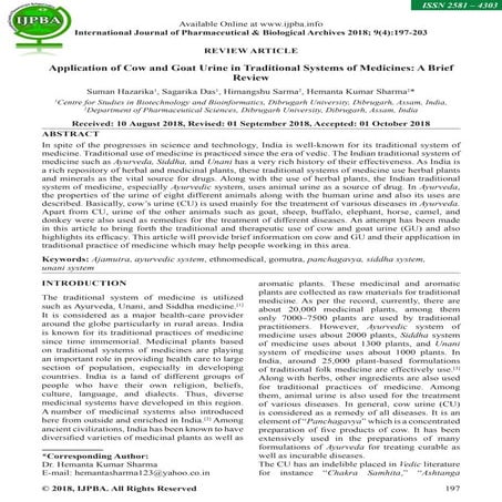 Application of Cow and Goat Urine in Traditional Systems of Medicines ...